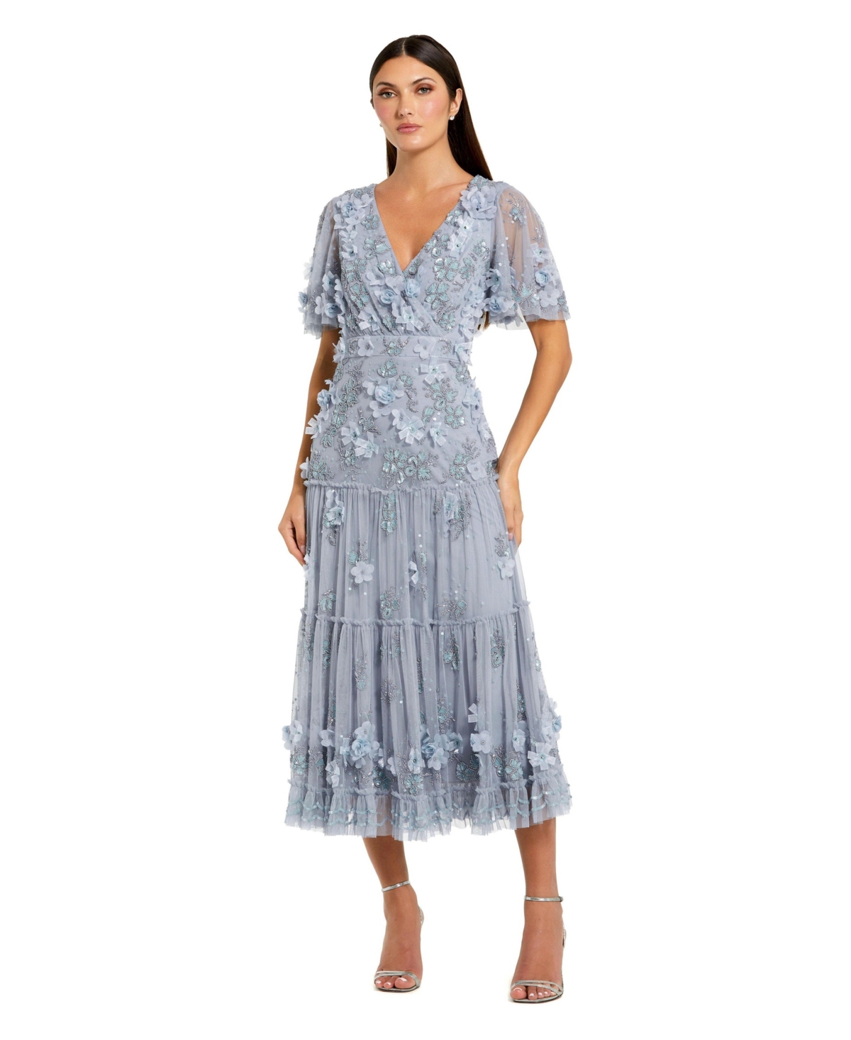 Click here for Mac Duggal Womens Floral Applique Embellished Flut... prices