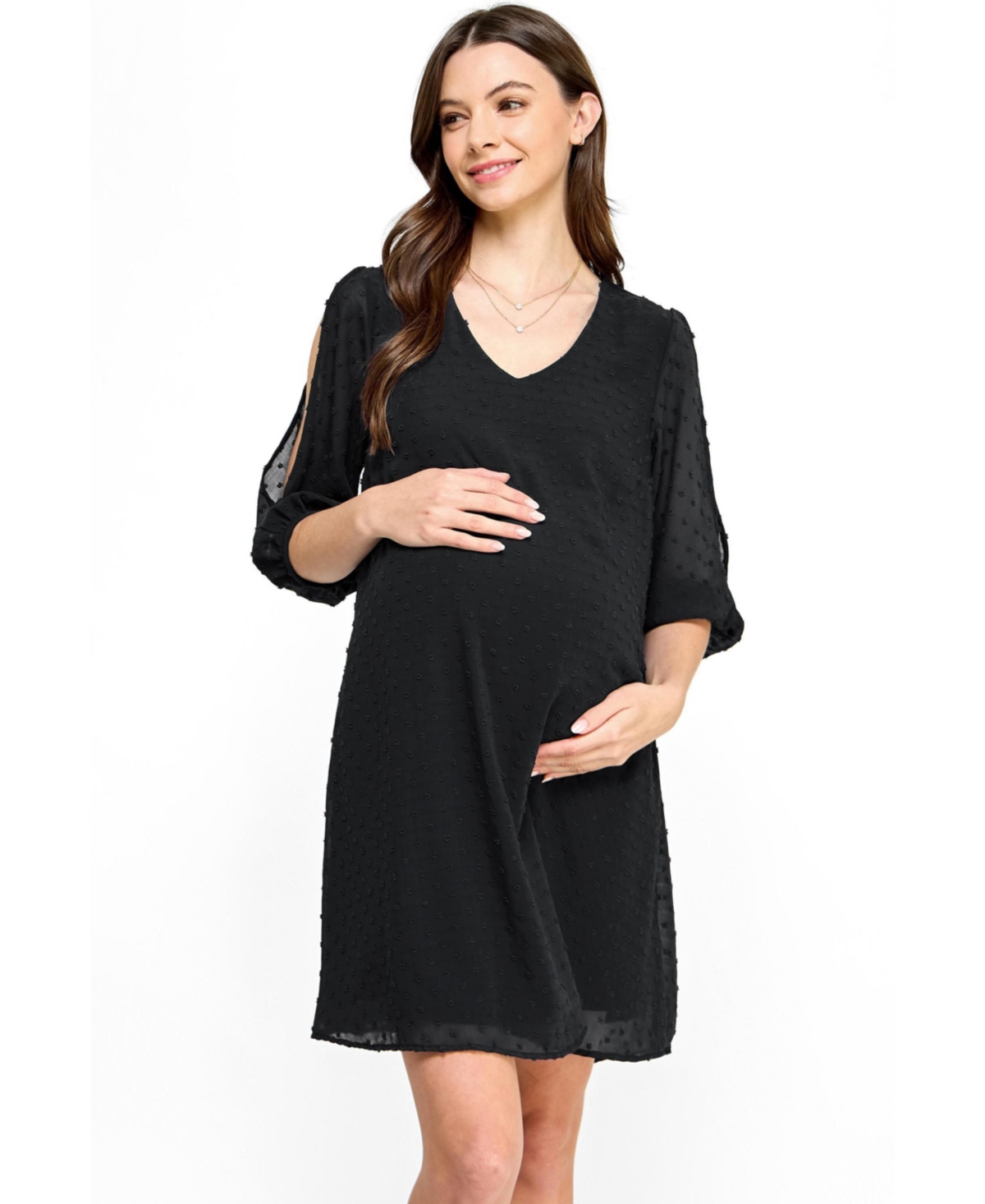 Click here for Hello Miz Maternity Swiss Dot Split Sleeve V Neck... prices