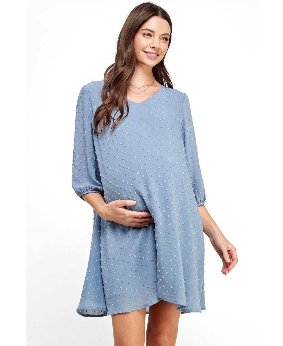 Click here for Hello Miz Maternity Swiss Dot Split Sleeve V Neck... prices