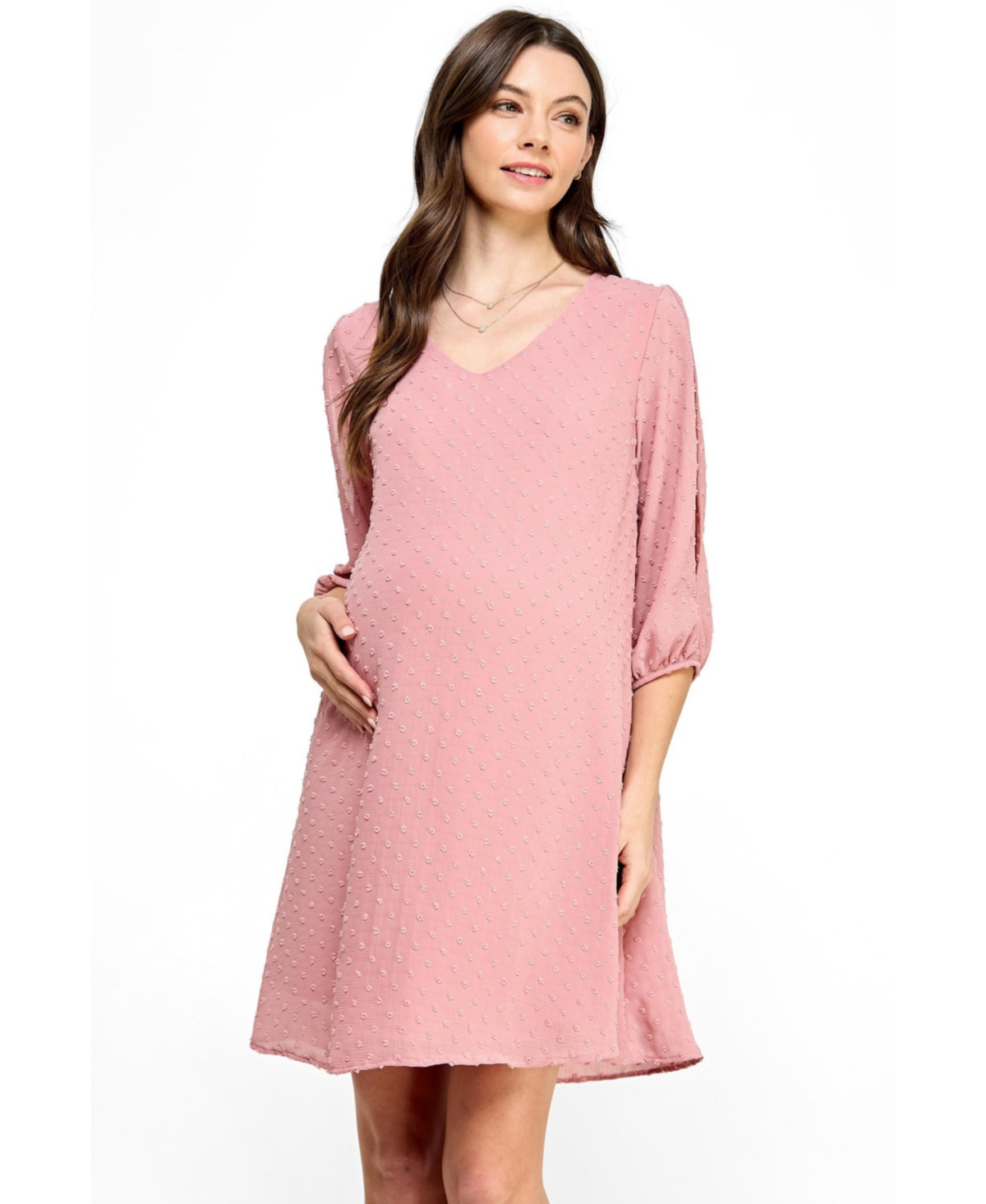 Click here for Hello Miz Maternity Swiss Dot Split Sleeve V Neck... prices