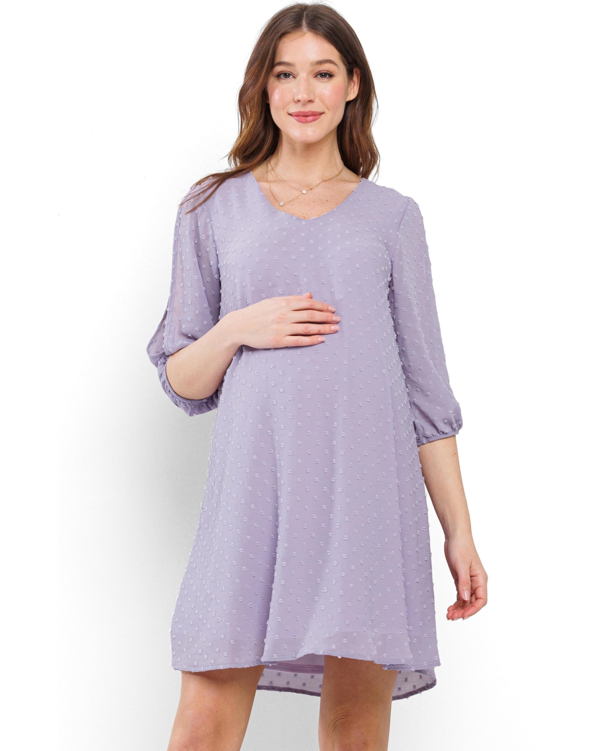 Click here for Hello Miz Maternity Swiss Dot Split Sleeve V Neck... prices
