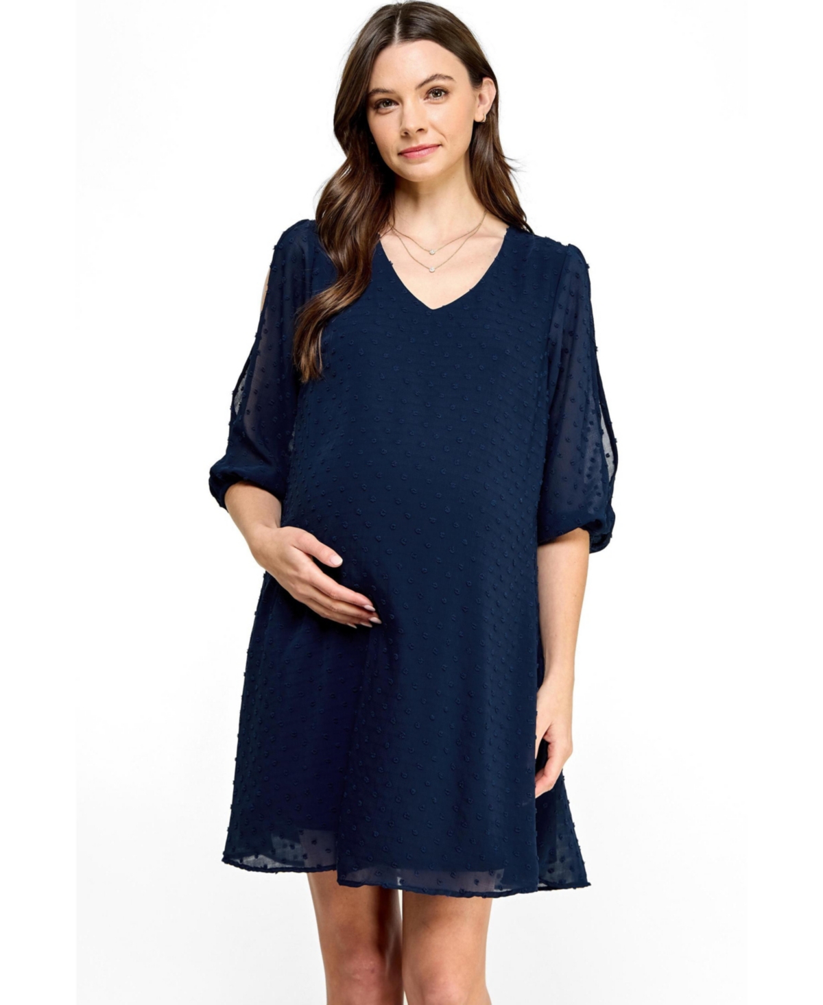 Click here for Hello Miz Maternity Swiss Dot Split Sleeve V Neck... prices