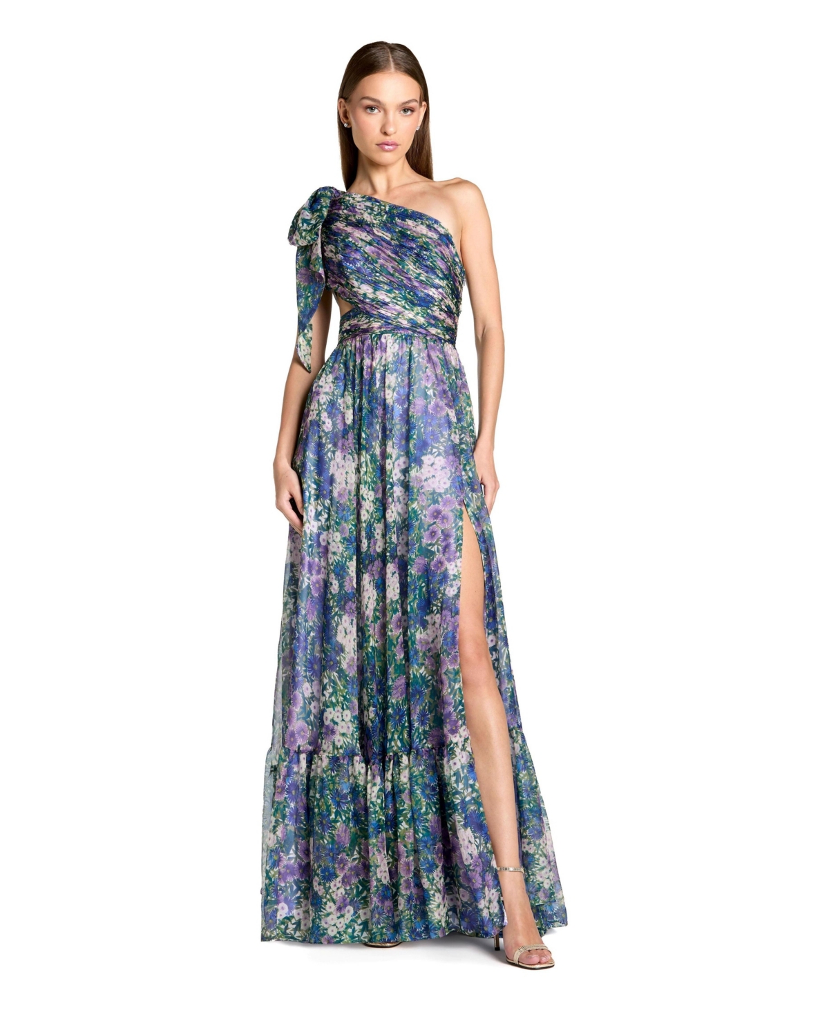 Click here for Mac Duggal Petite One-Shoulder Floral Printed Chif... prices