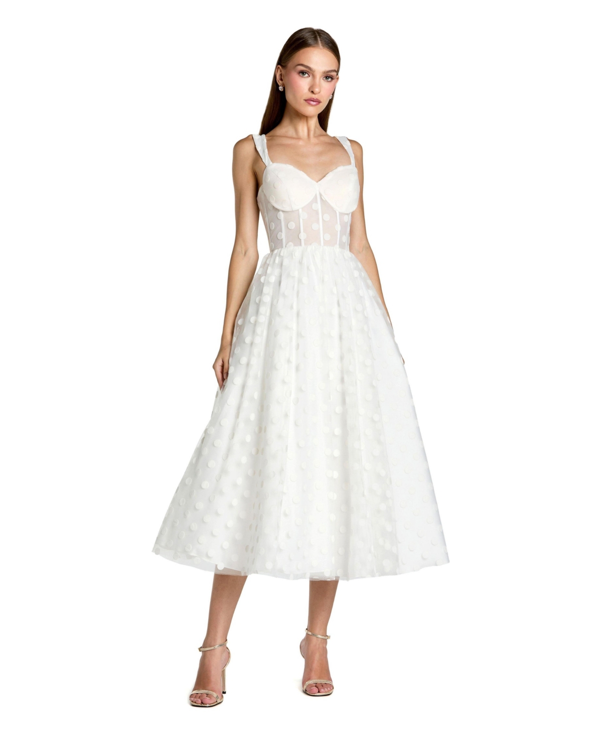 Click here for Mac Duggal Womens Polka Dot Net Bustier A-Line Mid... prices