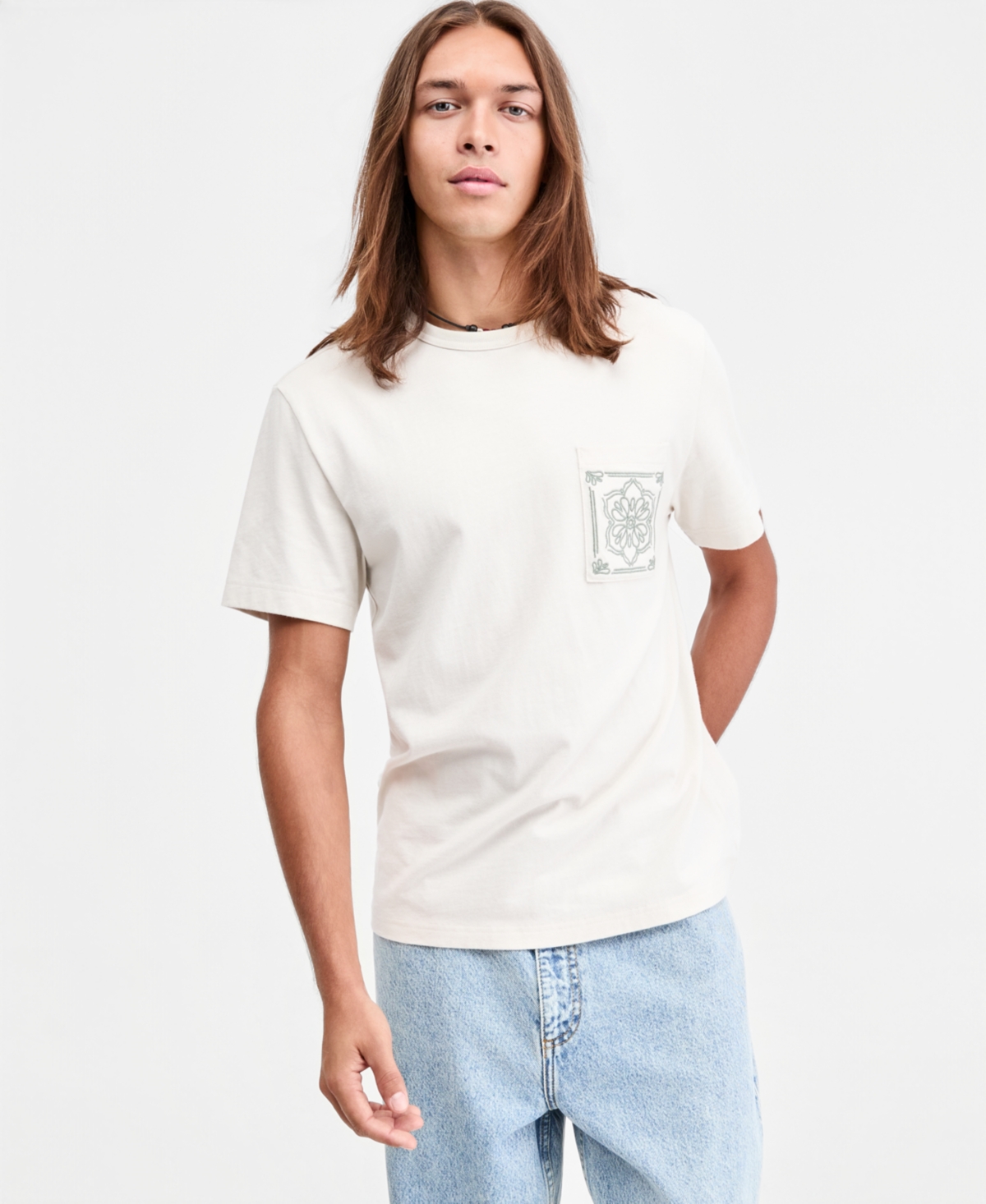 Click here for Sun + Stone Mens Pocket Medallion Embroidered T-Sh... prices
