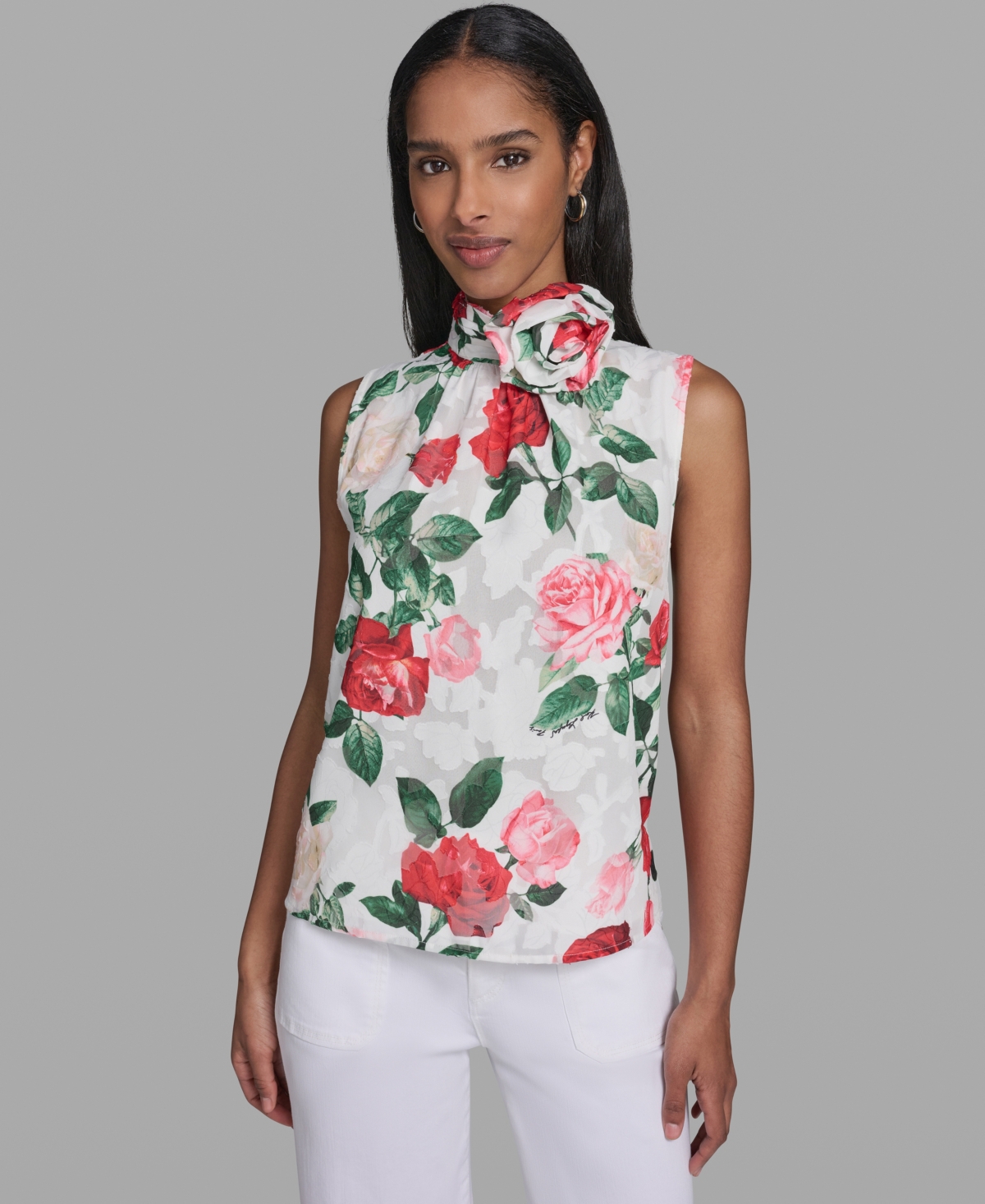 Click here for Karl Lagerfeld Paris Womens Mock Neck Floral Print... prices