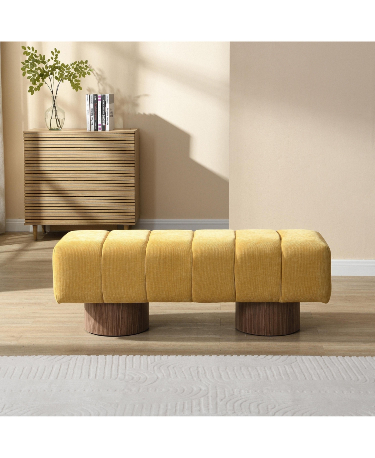 Click here for Flynama Chenille No-Assembly Dining Bench - Yellow prices