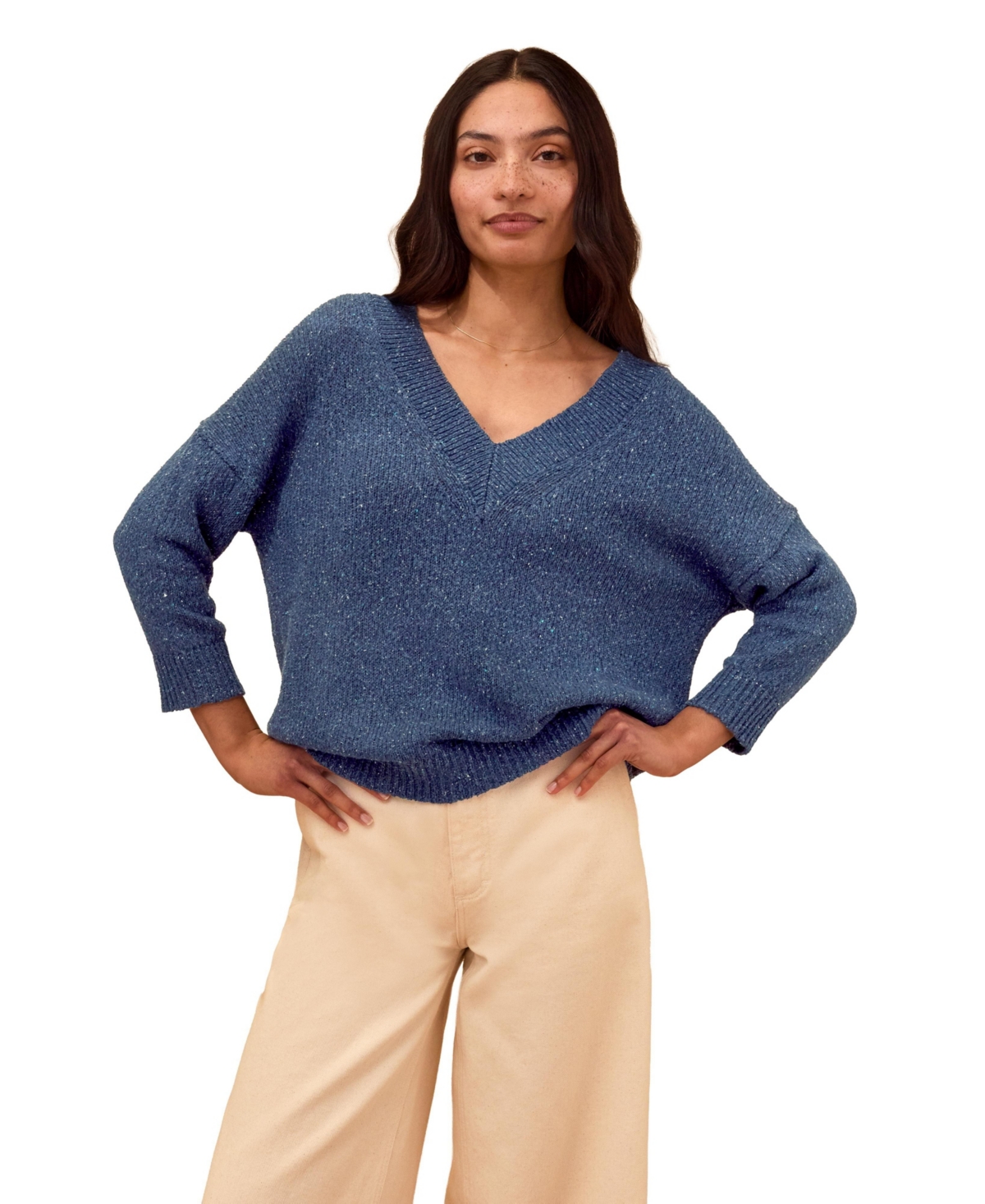 Click here for Celtic & Co. Womens Cotton Blend Flecked V-Neck Sw... prices