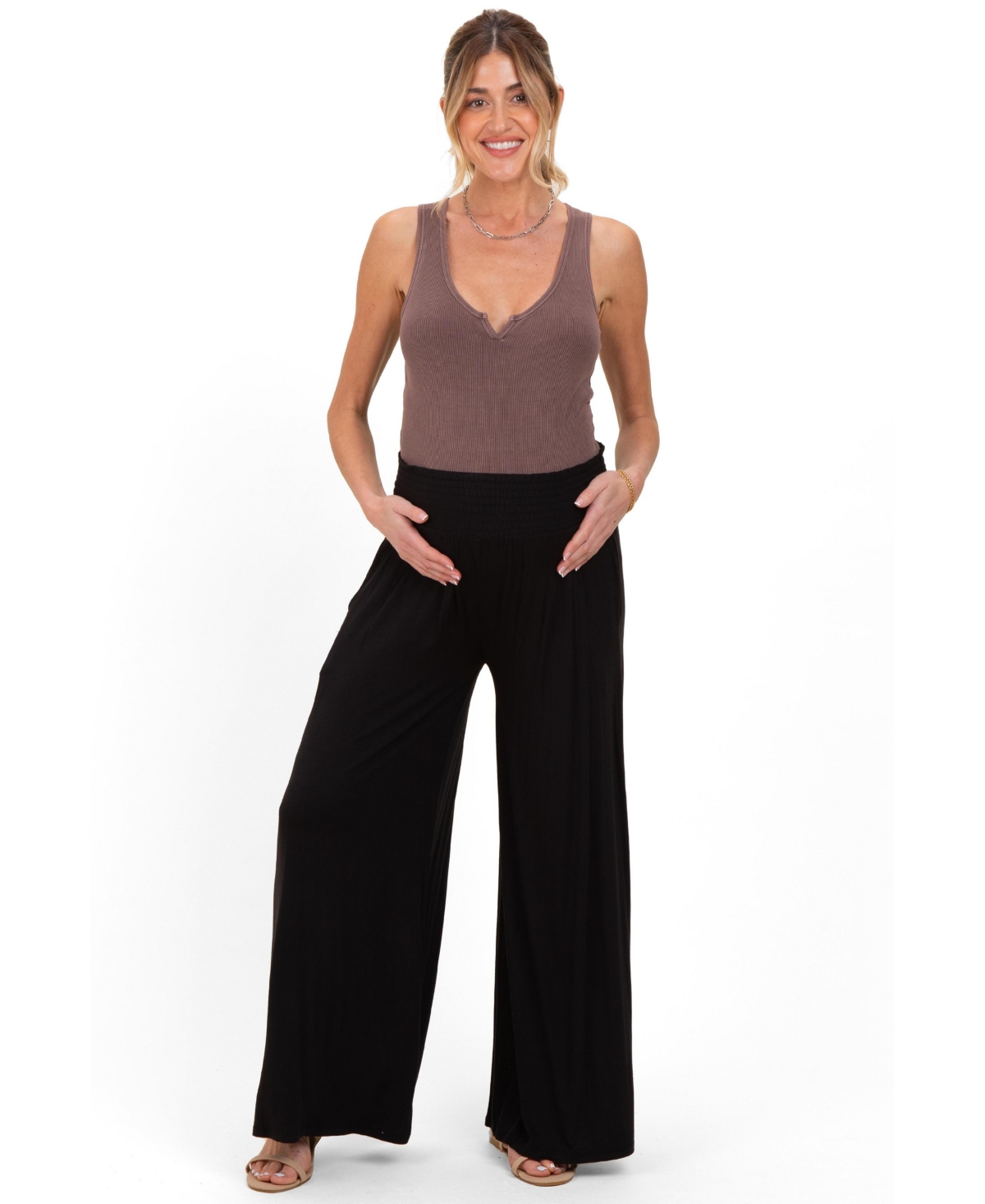 Click here for Pinkblush Smocked Waist Wide Leg Maternity Pants -... prices