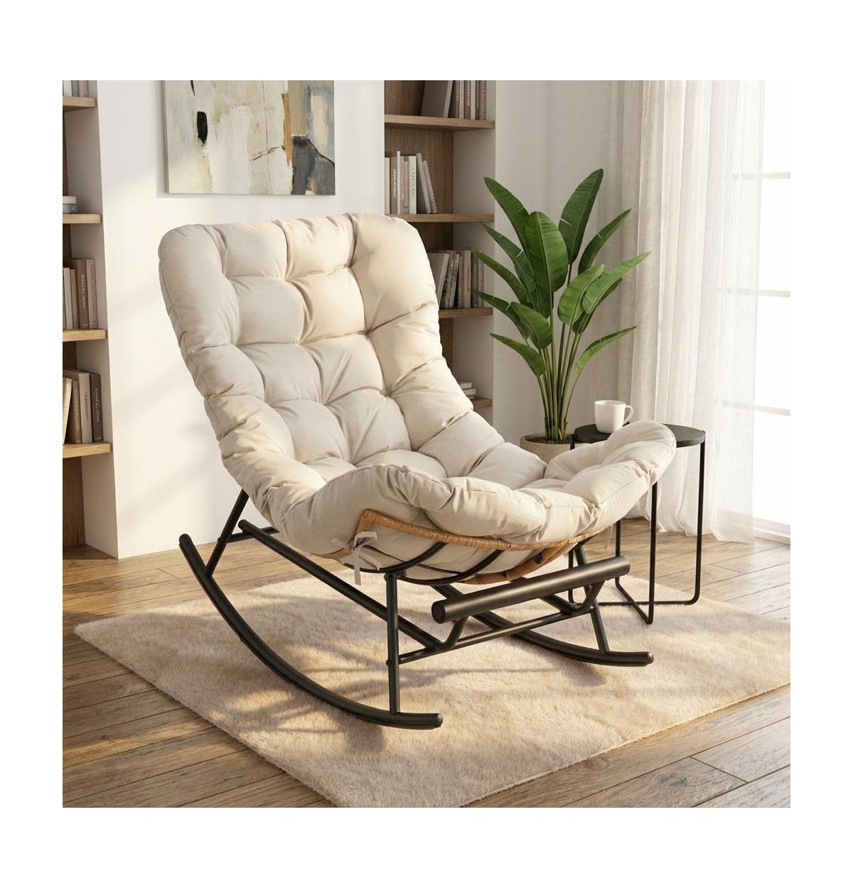 Click here for gaomon Papasan Rocking Chair with Footrest  Thick... prices