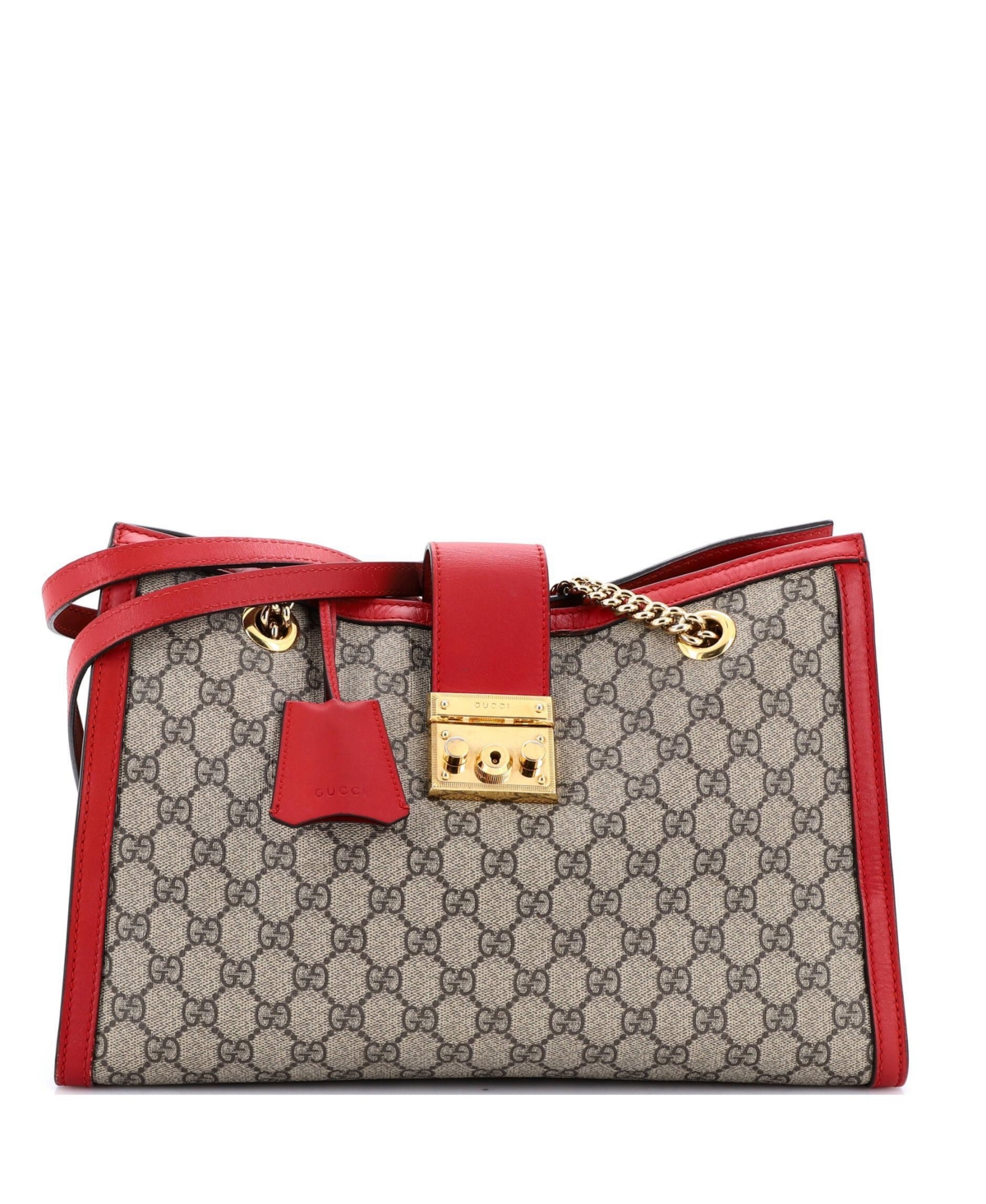 Click here for Pre-Owned Gucci Medium Padlock Chain Tote Gg Coate... prices