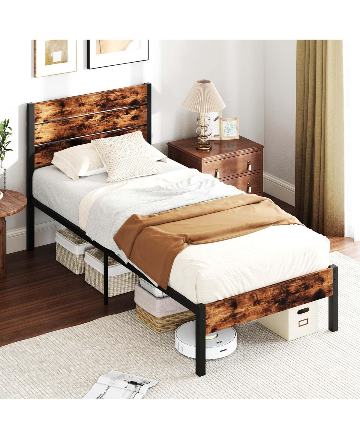 Click here for Costway Bed Frame with Tall Industrial Headboard H... prices