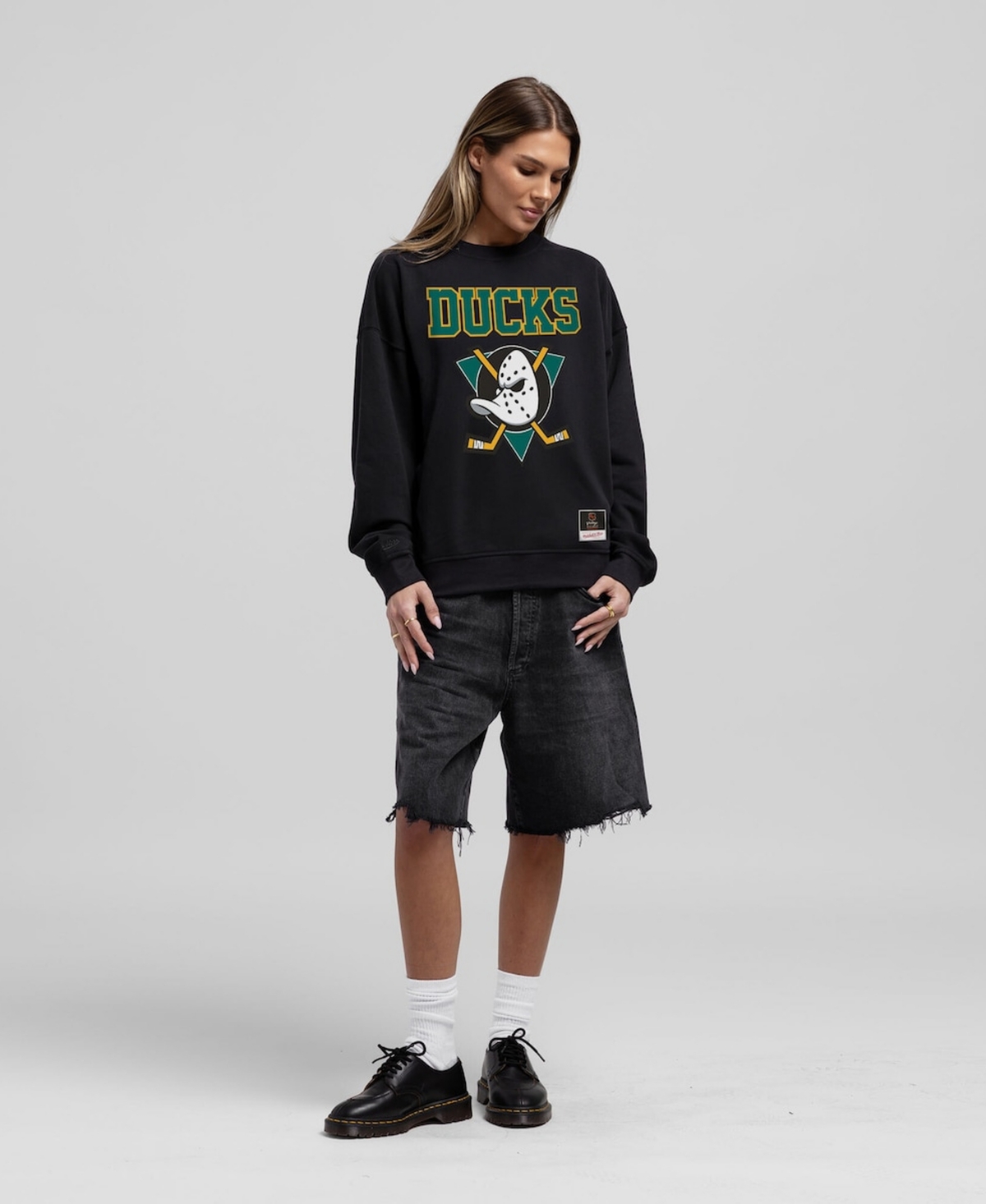 Click here for Mitchell & Ness Womens Black Anaheim Ducks Core Ov... prices