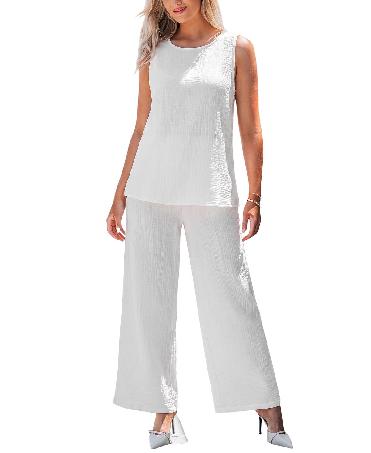 Click here for Cupshe Womens Crew Neck Long Pants Set - White prices