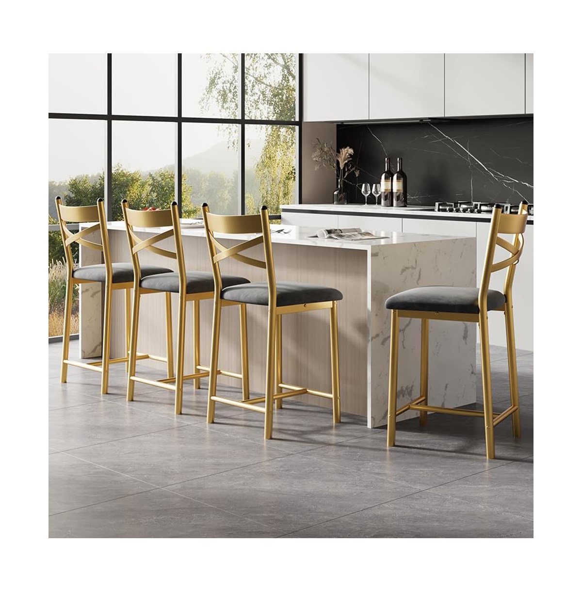 Click here for homfan Set of 4 Gold Bar Stools  26 Inch Gold Meta... prices