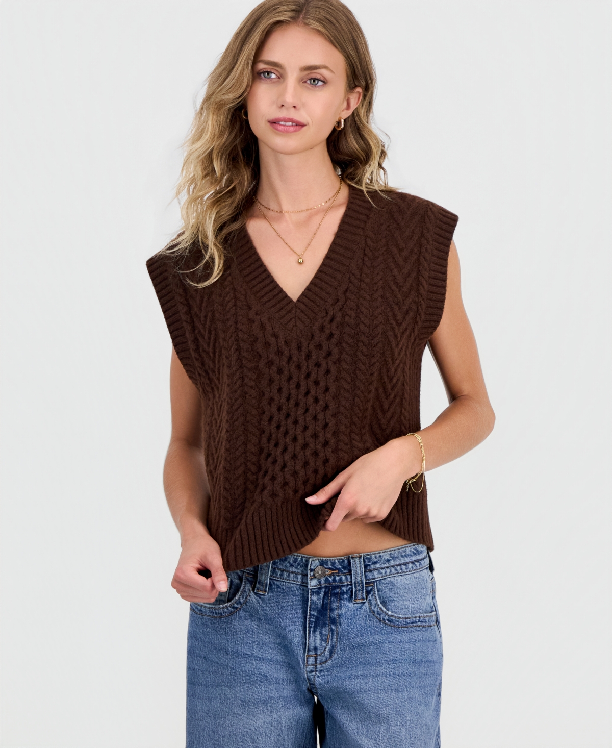 Click here for Hooked Up by Iot Juniors Cable-Knit Sweater Vest -... prices