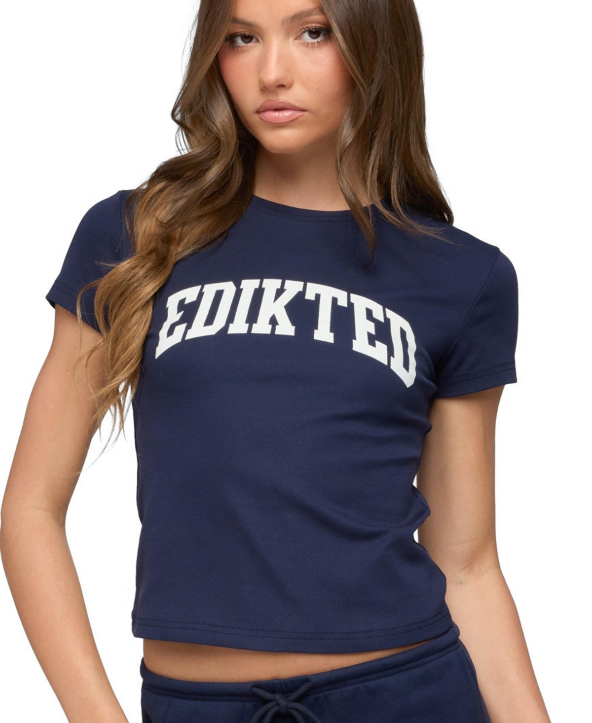 Click here for Edikted Womens Sporty Babe T Shirt - Navy prices