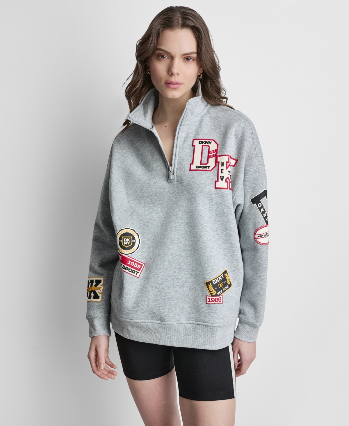 Click here for Dkny Sport Womens Campus Patch Quarter-Zip Sweatsh... prices