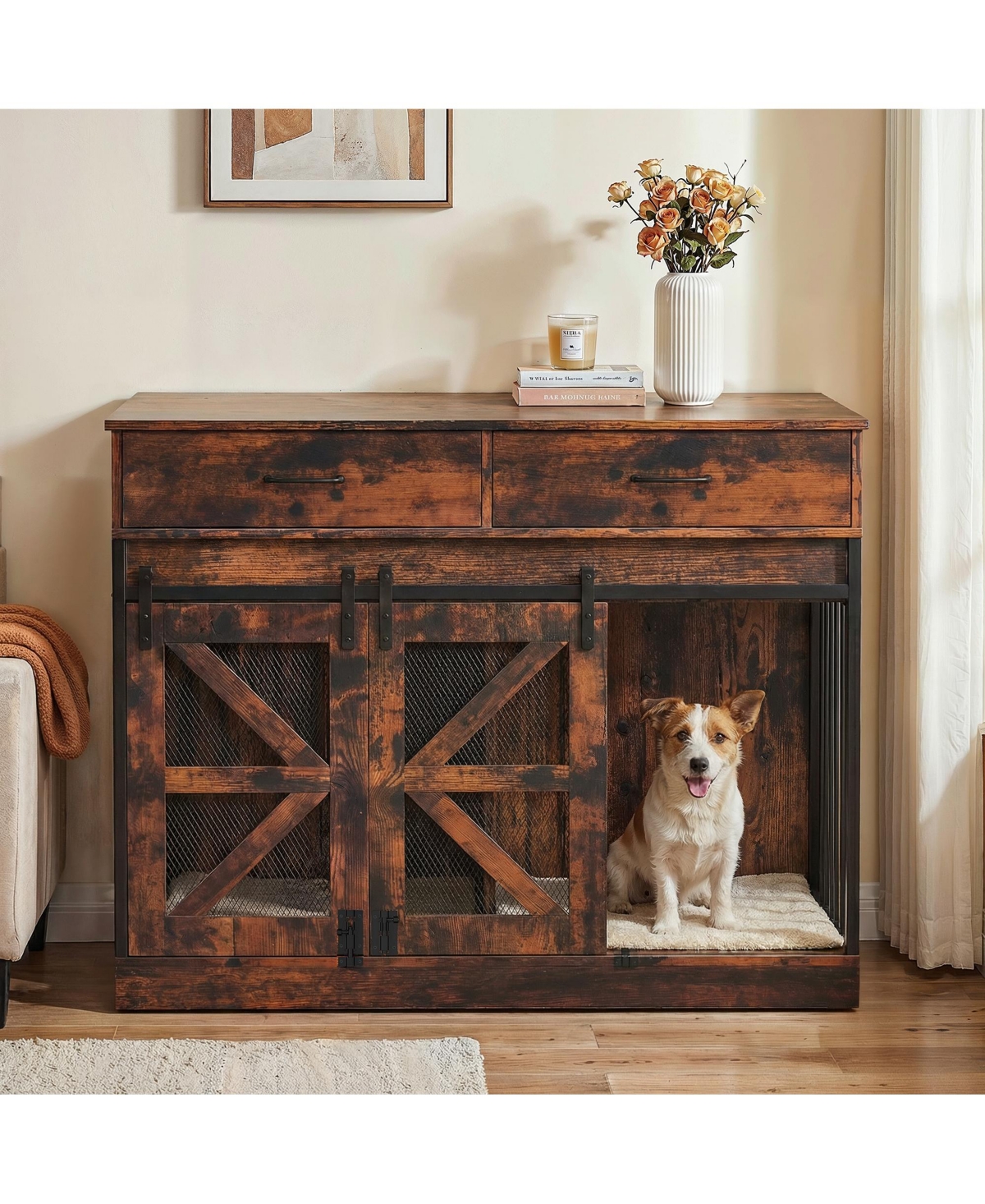 Click here for Homsee Double Dog Crate with Barn Doors - Modern W... prices