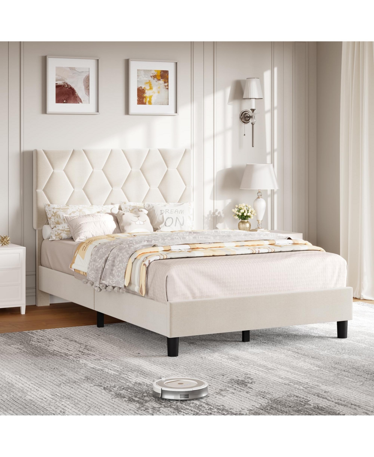 Click here for homfan Upholstered Platform Bed Frame with Adjusta... prices