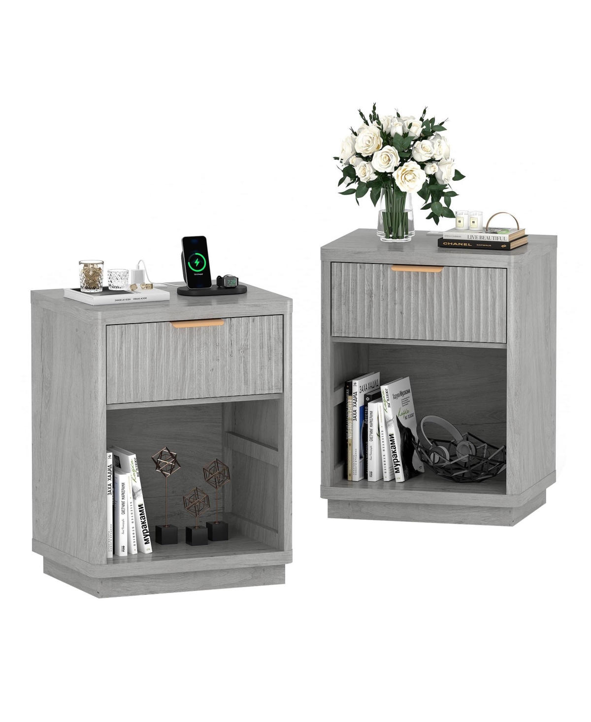 Click here for homfan Set of 2 Fluted Nightstands with Charging S... prices