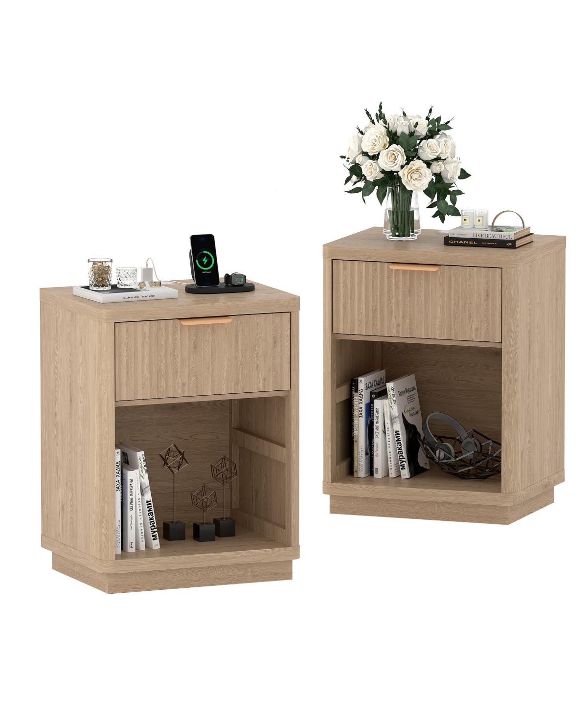 Click here for homfan Set of 2 Fluted Nightstands with Charging S... prices