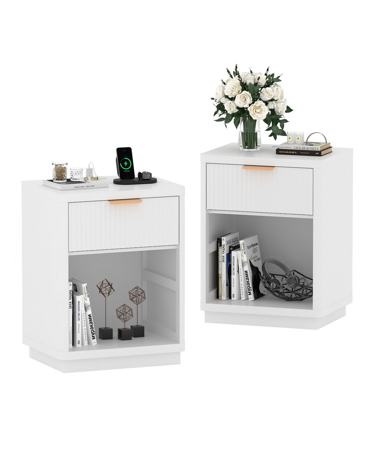 Click here for homfan Set of 2 Fluted Nightstands with Charging S... prices