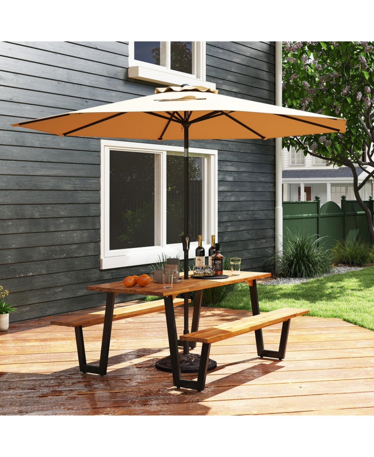 Click here for Gouun Outdoor Acacia Wood Picnic Table Set with Ti... prices