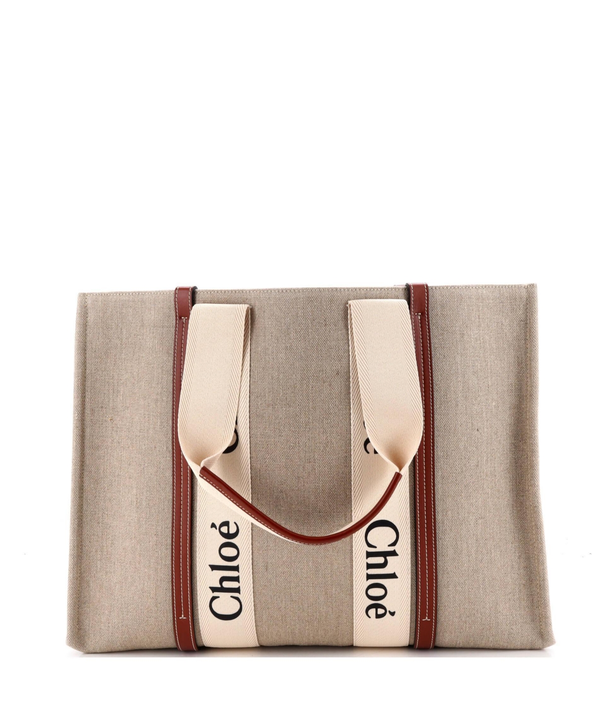 Click here for Pre-Owned Chloe Large Woody Tote Canvas with Leath... prices