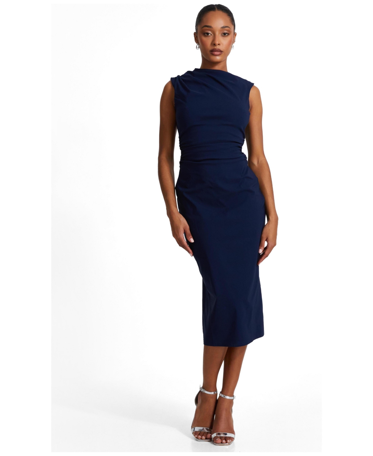 Click here for Quiz Womens Bengaline High Neck Ruched Midi Dress... prices