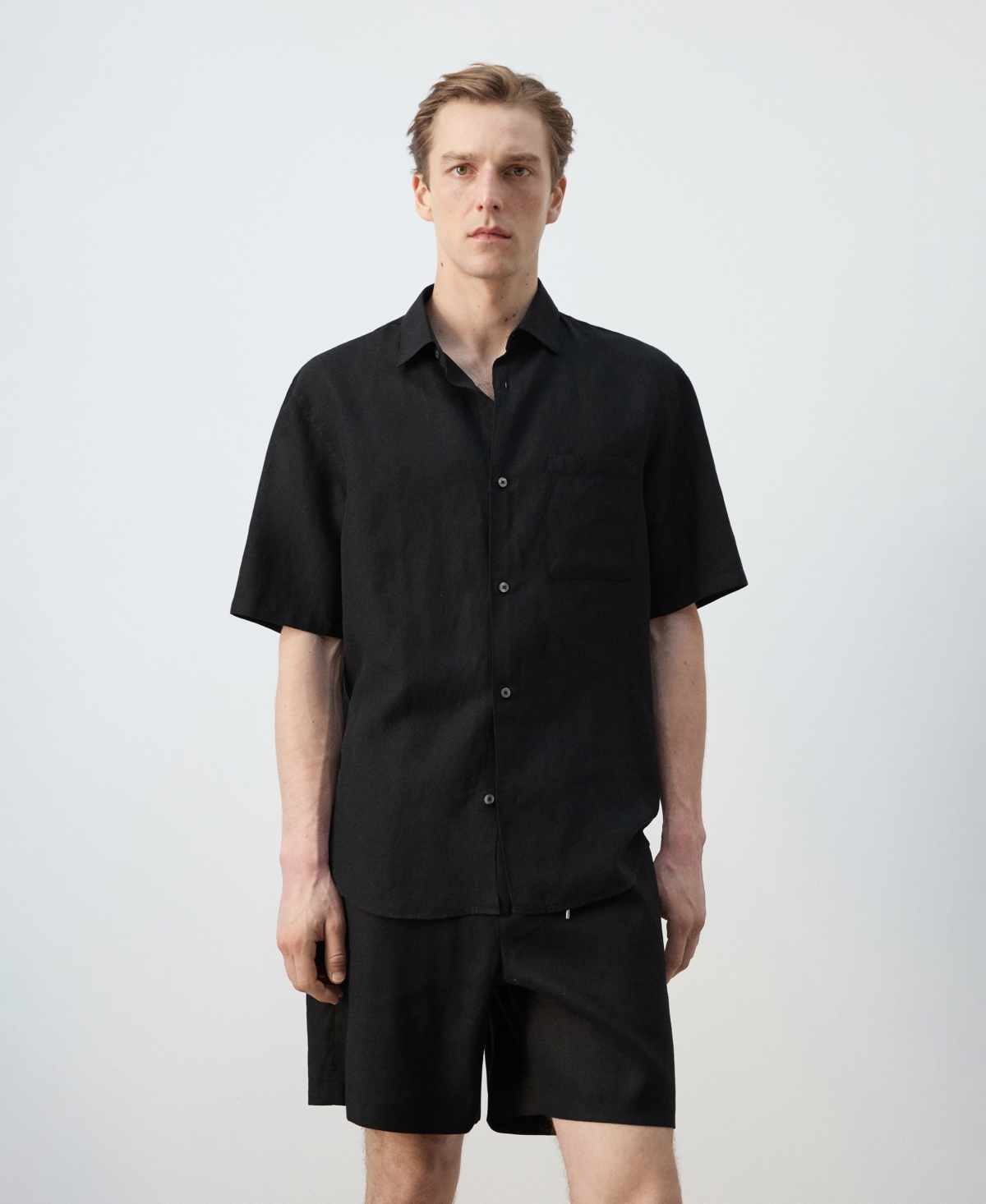Click here for Mango Mens Fluid Short-Sleeve Shirt - Black prices