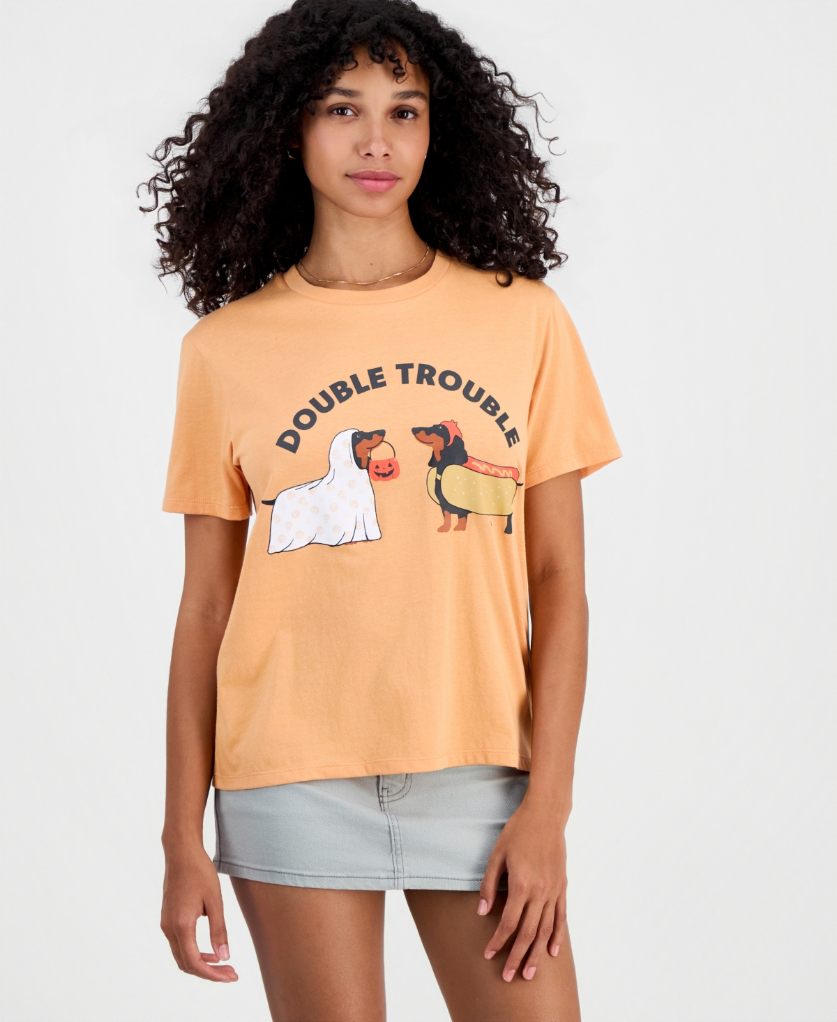 Click here for Love Tribe Juniors Double Trouble Dog Crewneck Tee... prices