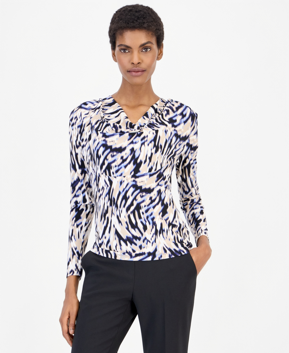 Click here for Anne Klein Womens 3Q Cowl-Neck Long-Sleeve Blouse... prices