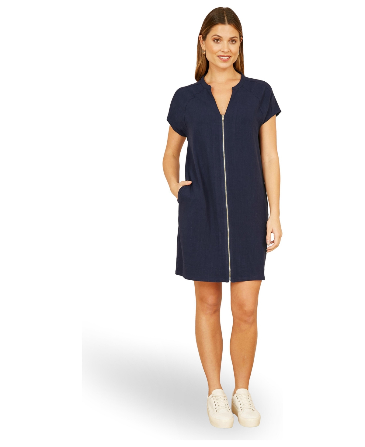 Click here for Yumi Womens Viscose Zip Tunic Dress - Navy prices