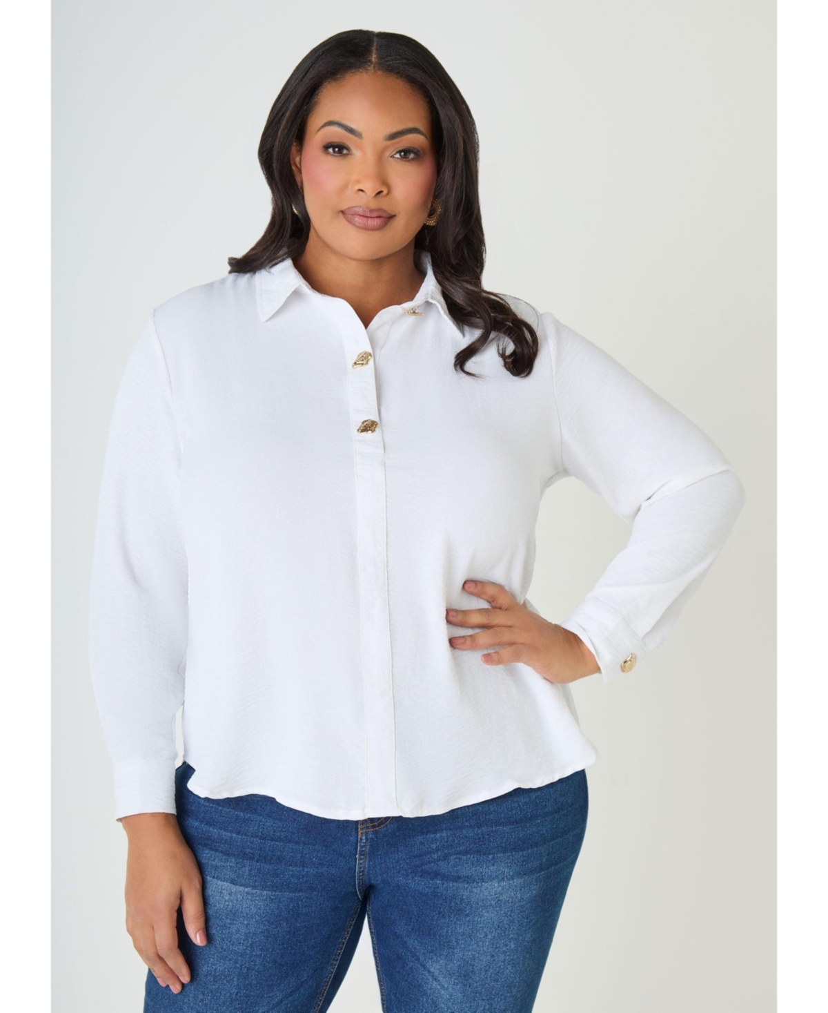 Click here for Ashley Stewart Plus Size Button Embellished Textur... prices