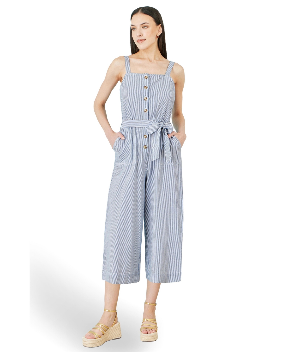 Click here for Yumi Womens Cotton Stripe Button Through Jumpsuit... prices