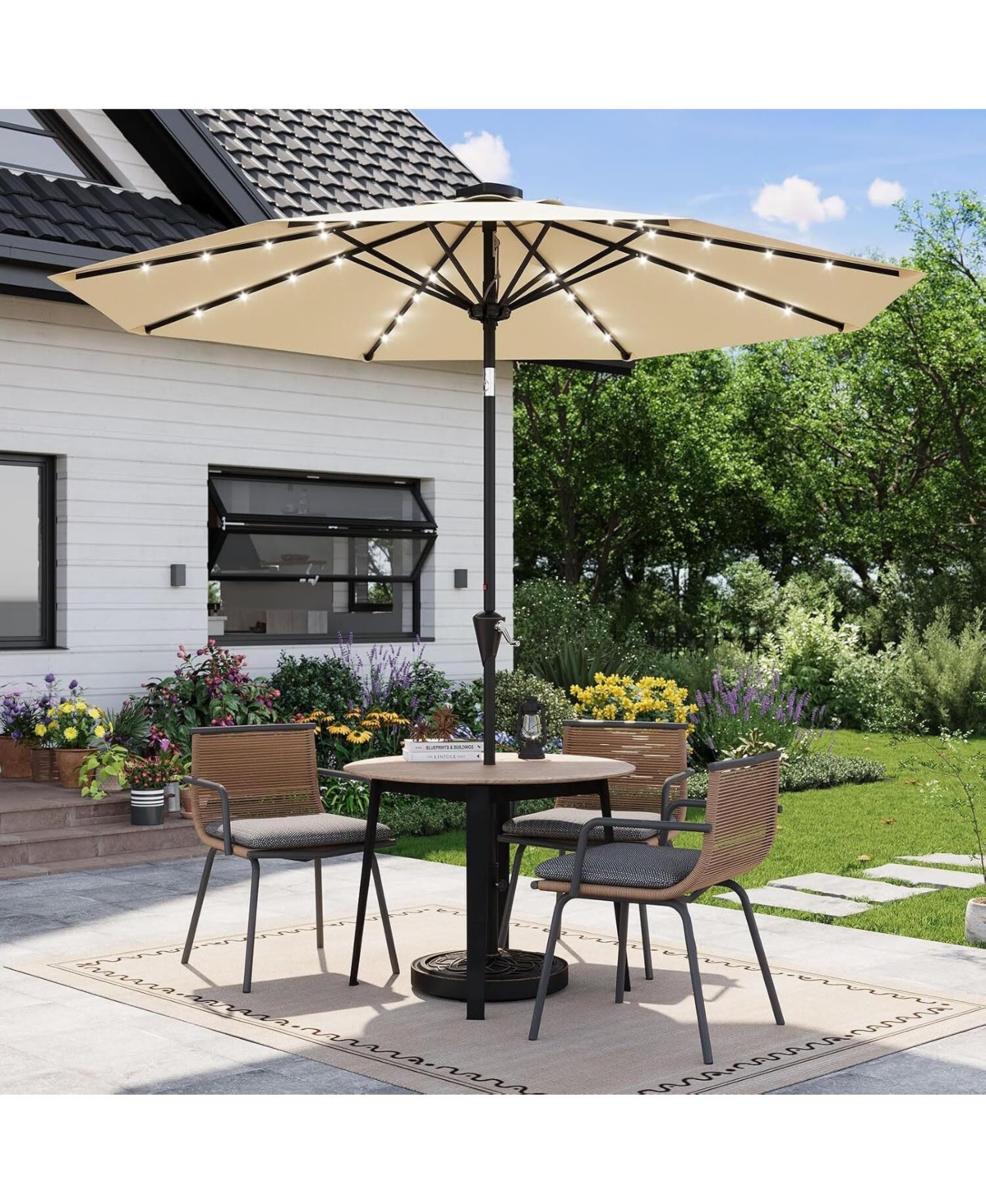 Click here for gaomon 9 Feet Outdoor Table Solar Patio Umbrella w... prices