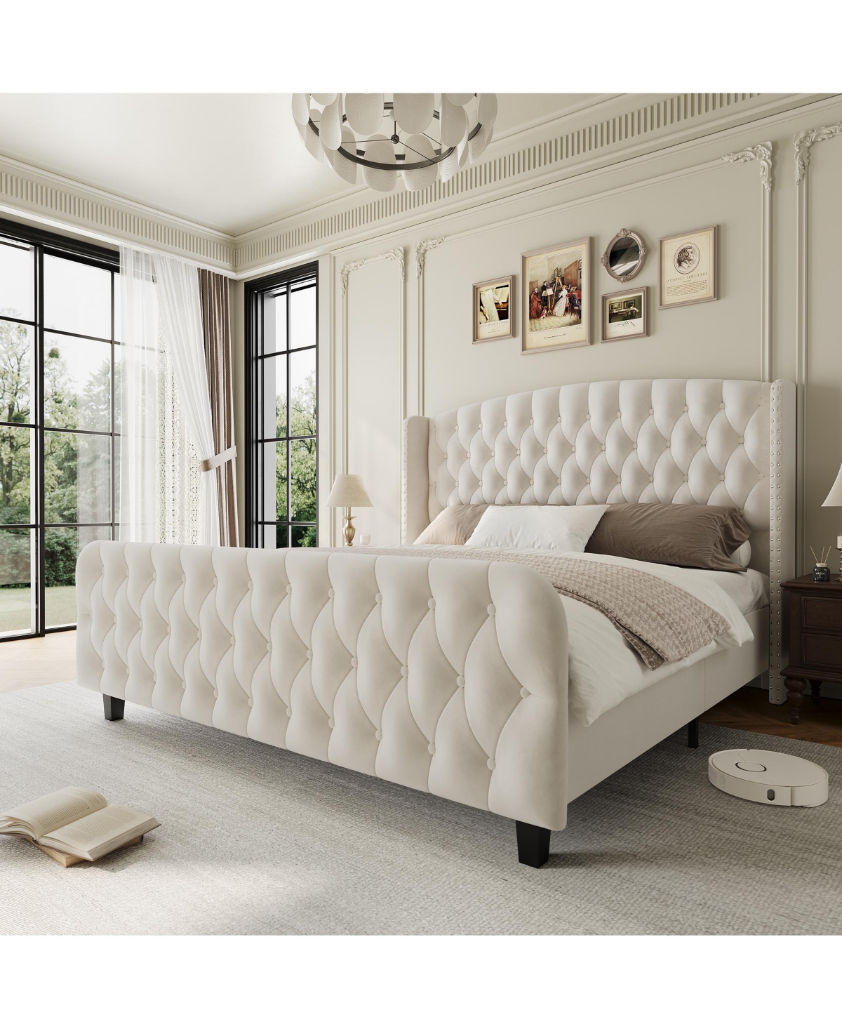 Click here for homfan Bed Frame with 51 Tall Tufted Wingback Head... prices