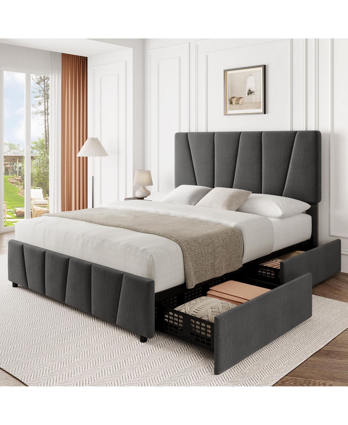 Click here for homfan Modern Linen Upholstered Bed Frame with 4 S... prices