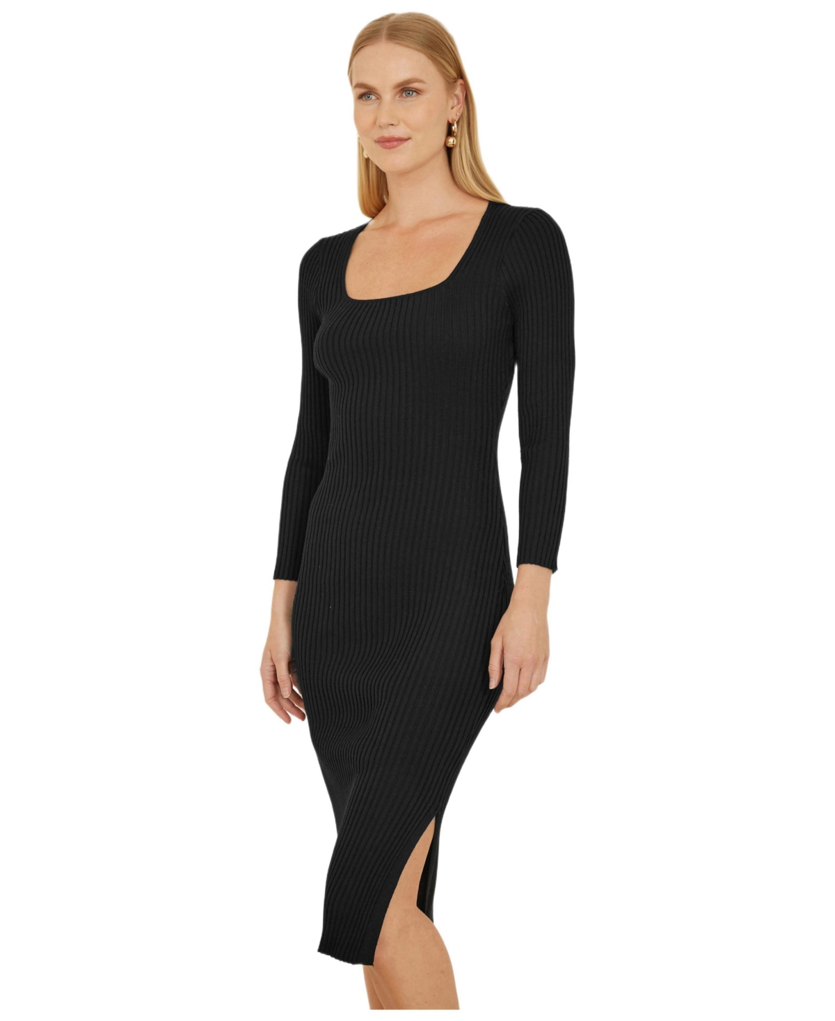 Click here for Yumi Womens Side Split Fitted Knit Midi Dress - Bl... prices