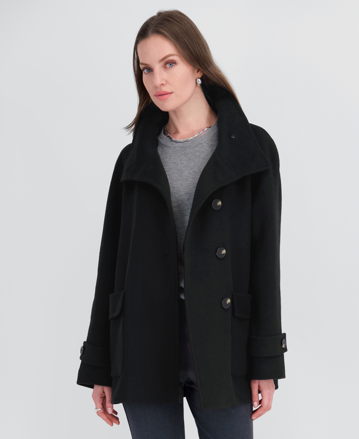 Click here for Tahari Womens Double-Faced Funnel Neck Coat - Blac... prices