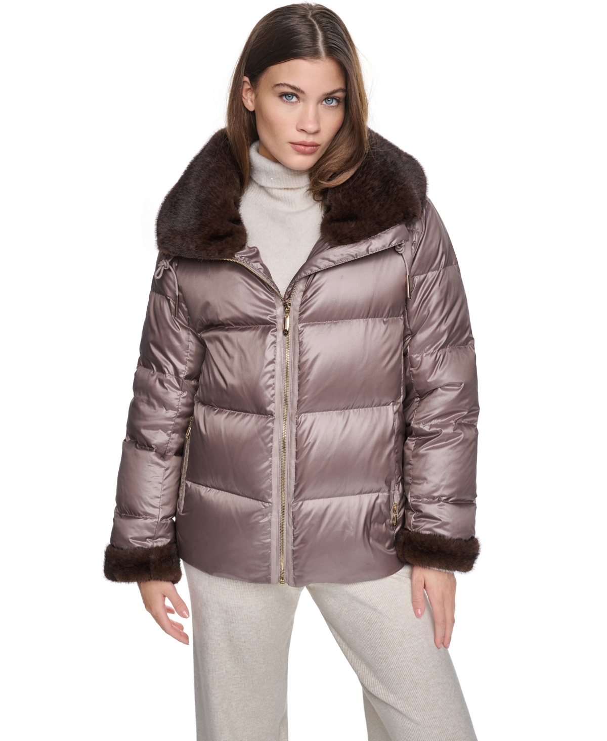 Click here for Halston Womens Short Faux Fur Cuffs and Collar Puf... prices
