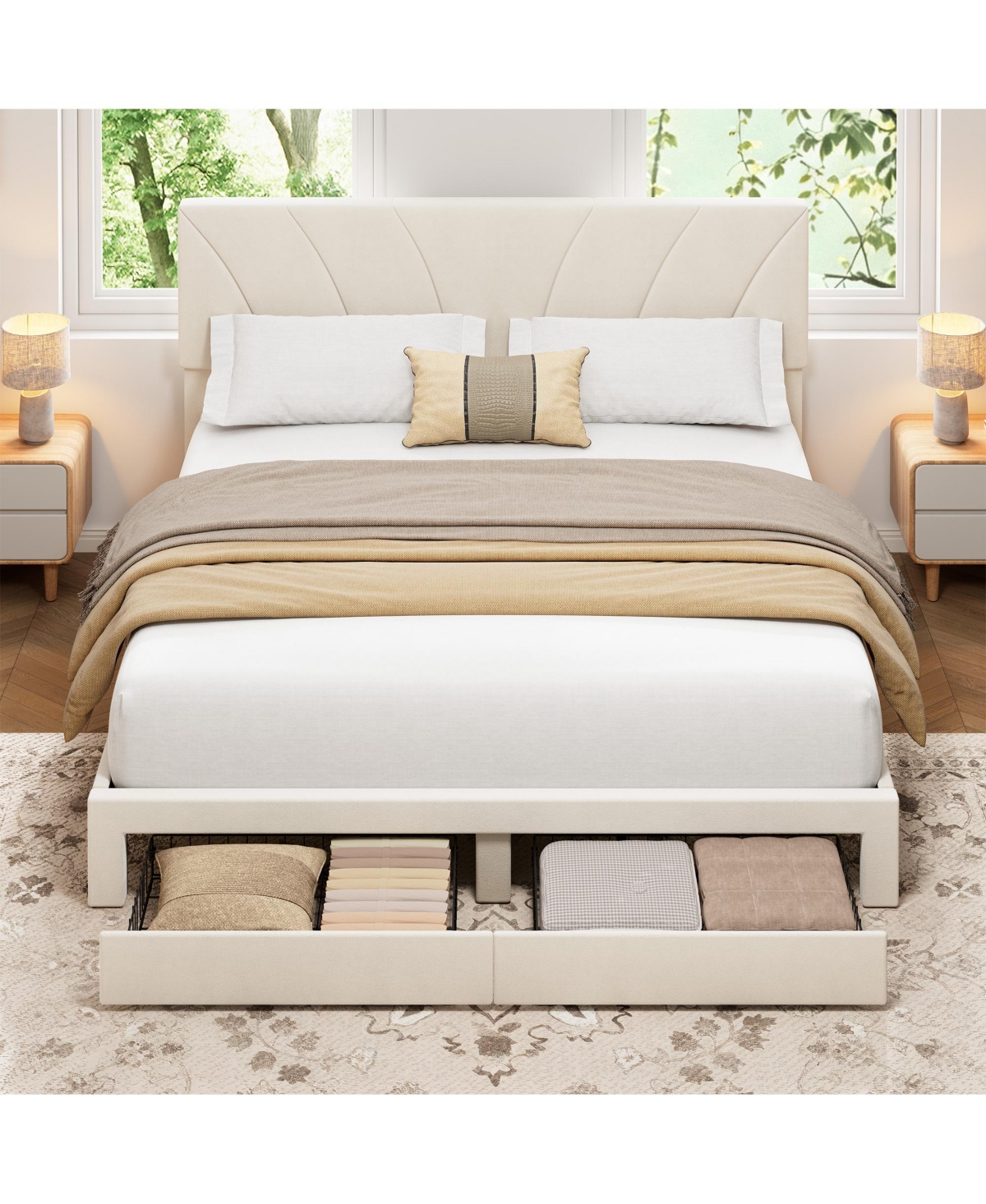 Click here for Homfan Velvet Bed Frame with 2 Storage Drawers ? A... prices