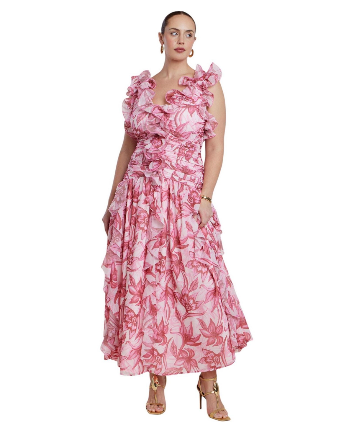 Click here for Eloquii Womens Plus Size Ruffle Detail Maxi Dress... prices