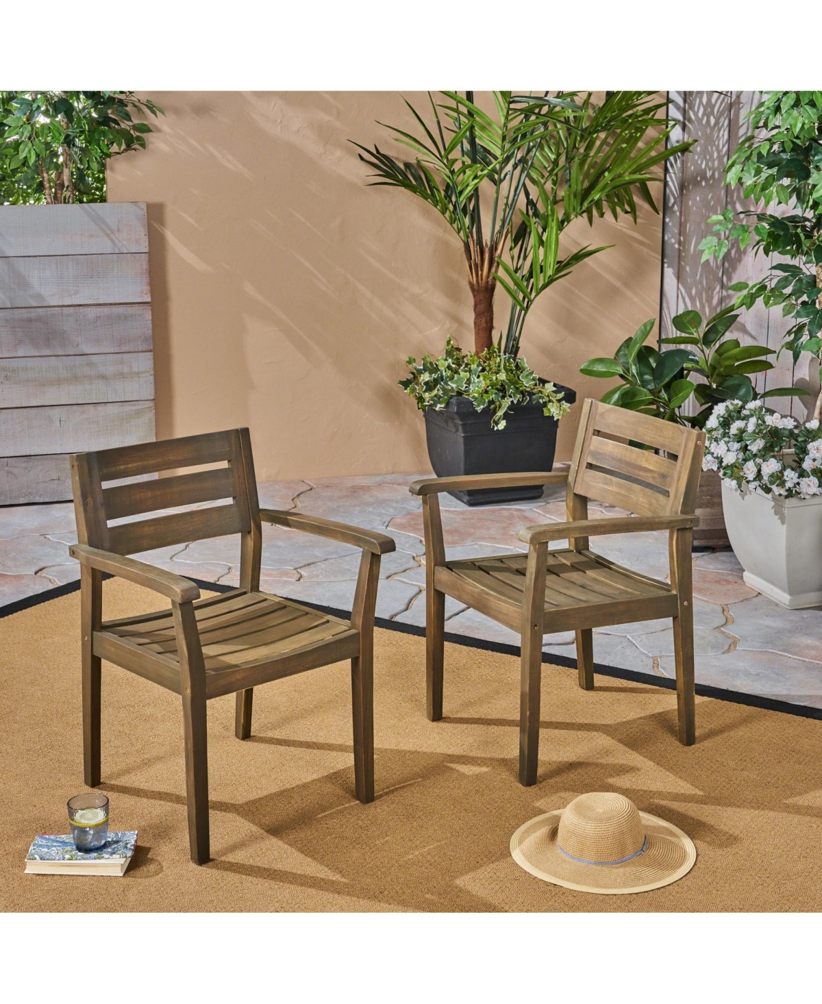 Click here for Clihome 2Pieces Acacia Wood Patio Dining Chairs Ou... prices