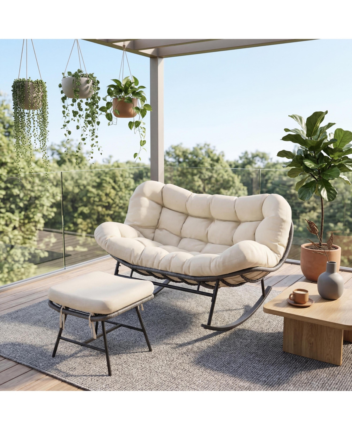 Click here for homfan Patio Rocking Chair Set with Ottomans  2-Pe... prices