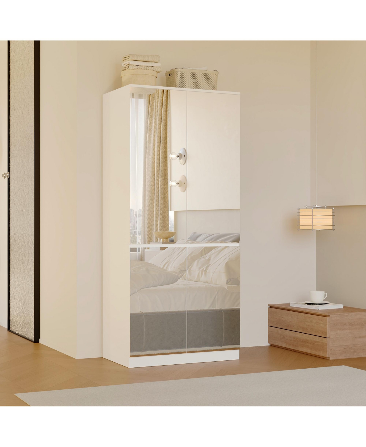 Click here for Homsee Mirror Wardrobe - Real Glass Sliding Doors... prices
