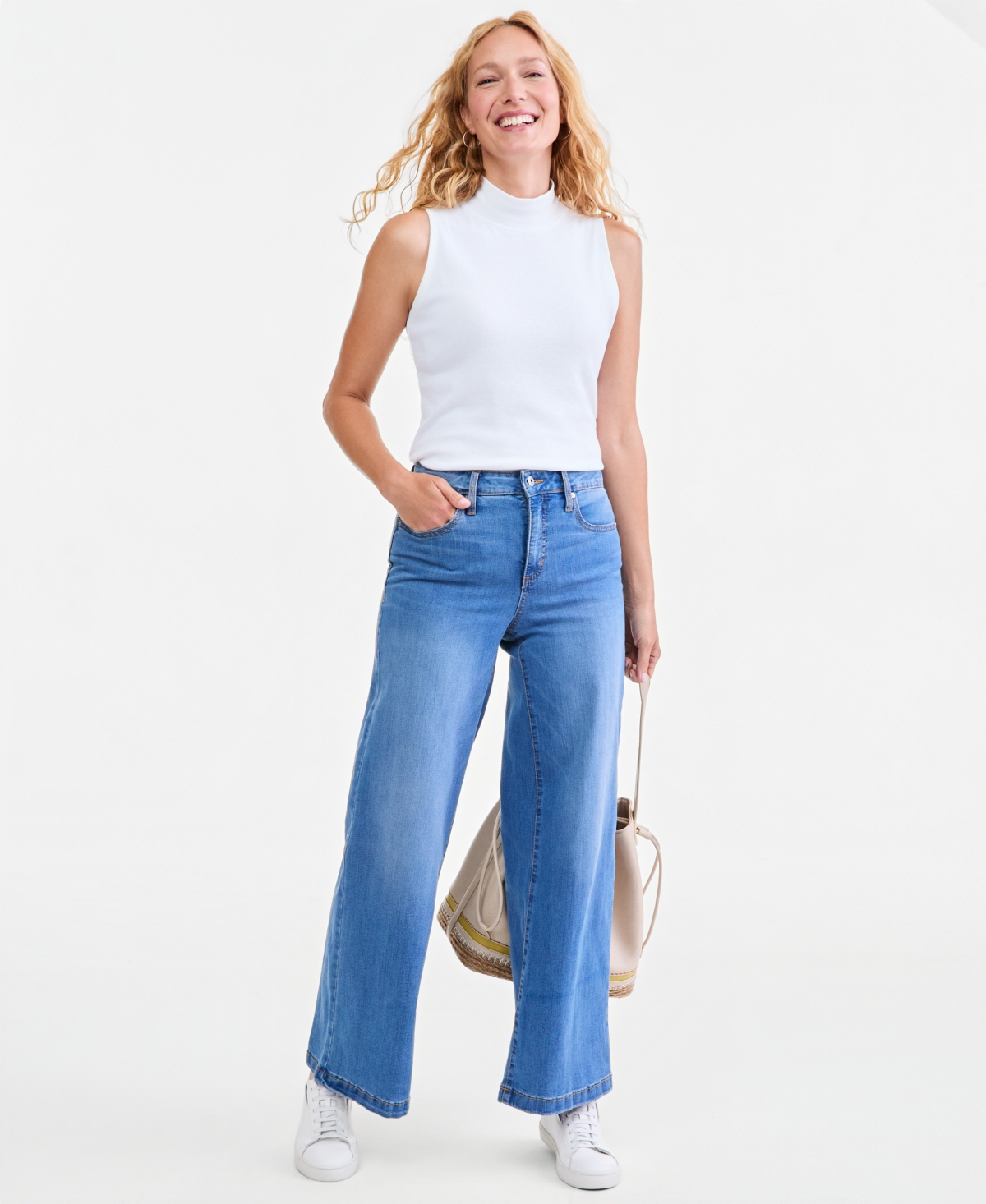 Click here for Style & Co Petite Beech Wash High-Waisted Wide-Leg... prices
