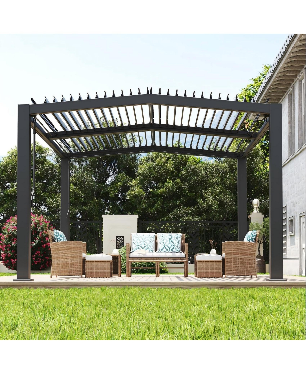 Click here for Homfan Aluminum Louver Pergola with Peaked Roof  A... prices