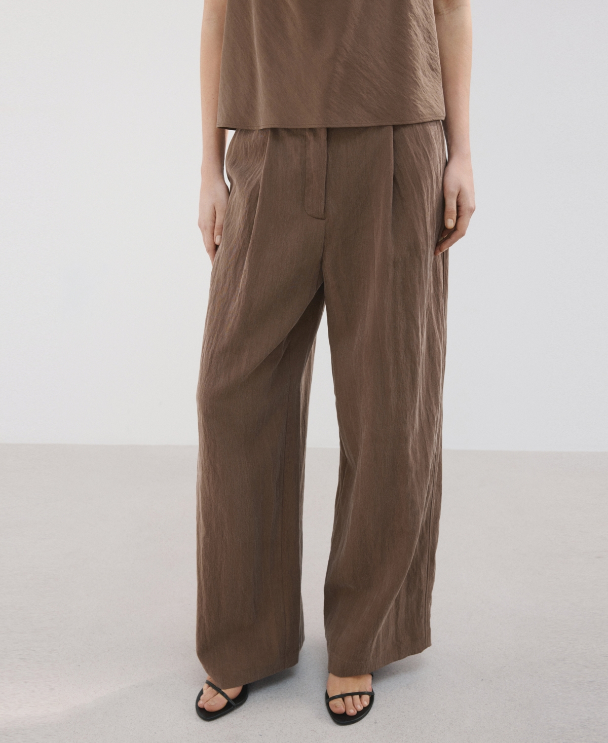 Click here for Mango Womens Straight Lyocell Pants - Brown prices
